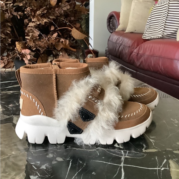UGG | Shoes | Authentic Ugg Punk Fluff Camel Suede Sheepskin Mini Ankle ...